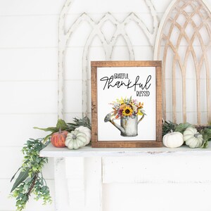 Grateful Thankful Blessed / Fall Printed Wall Art / Fall Home Decor ...