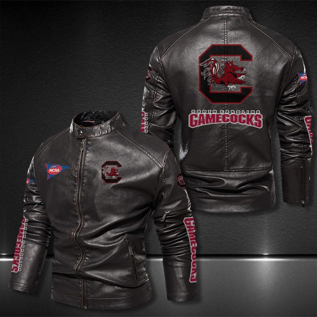 South Carolina Gamecocks Motor Collar Leather Jacket for Biker Racer - Etsy