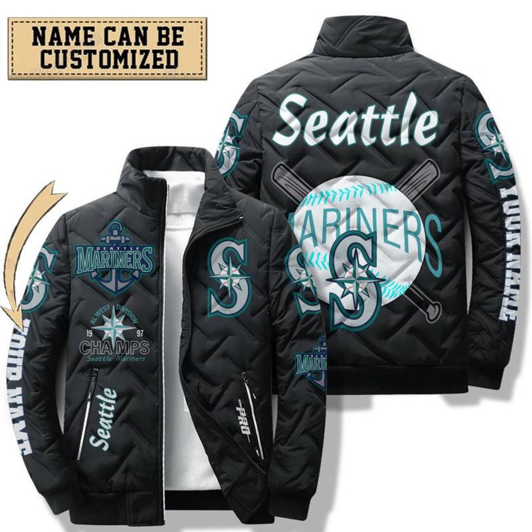 Seattie Mariners Puffer Padded Jacket Stand Collar Coats - Etsy
