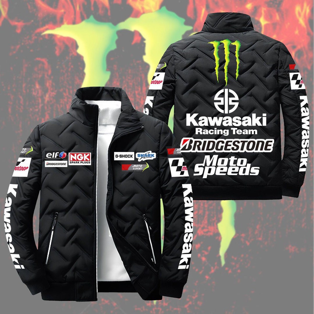 Kawasaki Racing Team Monster Puffer Padded Jacket Stand Collar Coats - Etsy