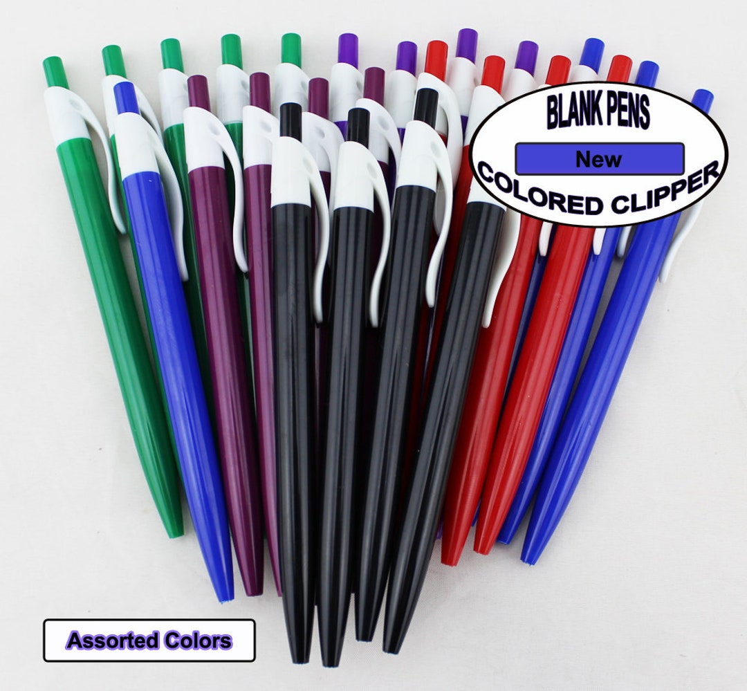 Colored Clipper Pens - Solid Colored Body With a White Clip - Blank ...