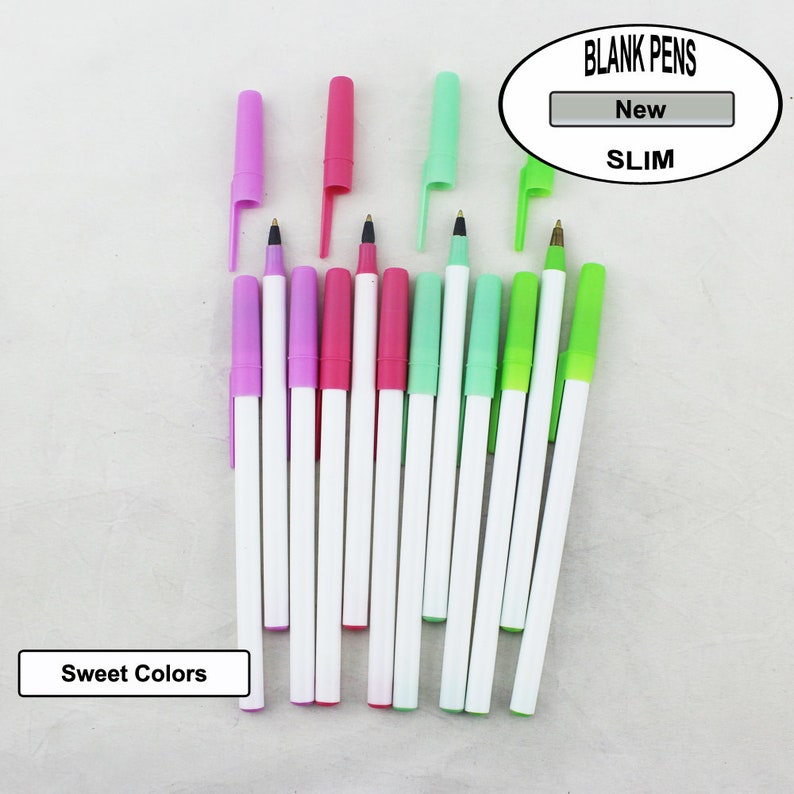 Slim Pens - White Body and Colored Cap and Accent - Blank Pens (non ...