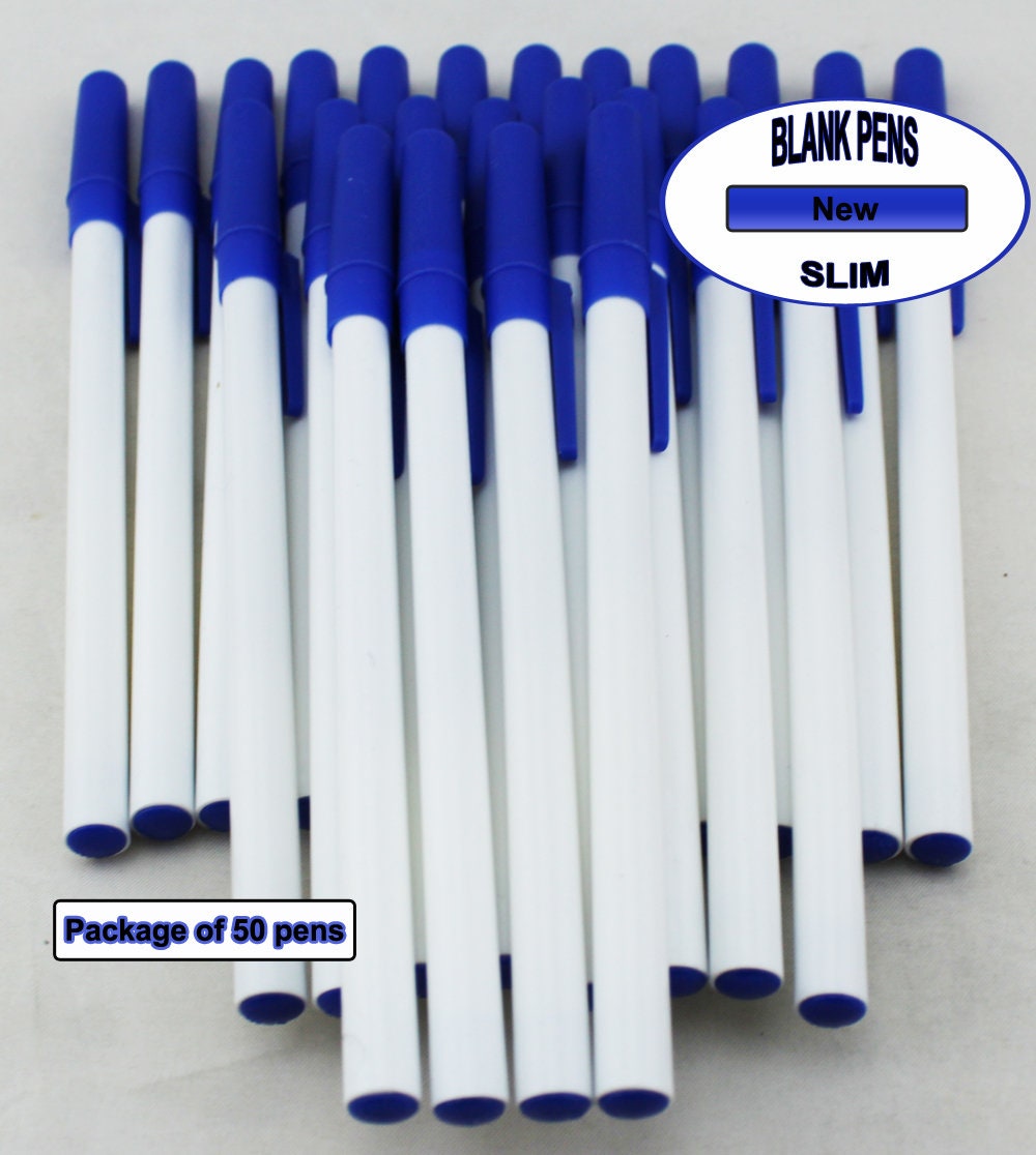 Slim Pens - White Body and Colored Cap and Accent - Blank Pens (non ...