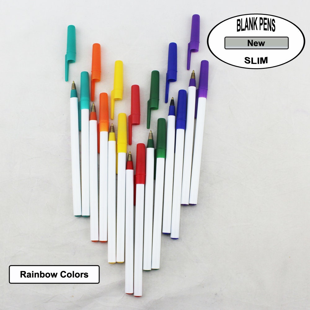 Slim White Pens With Colored Cap – Black Ink, Blank (non-personalized ...