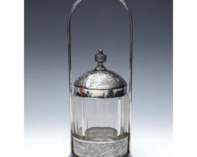 Antique Sheffield England Silverplated and Pressed Glass Pickle Castor ...