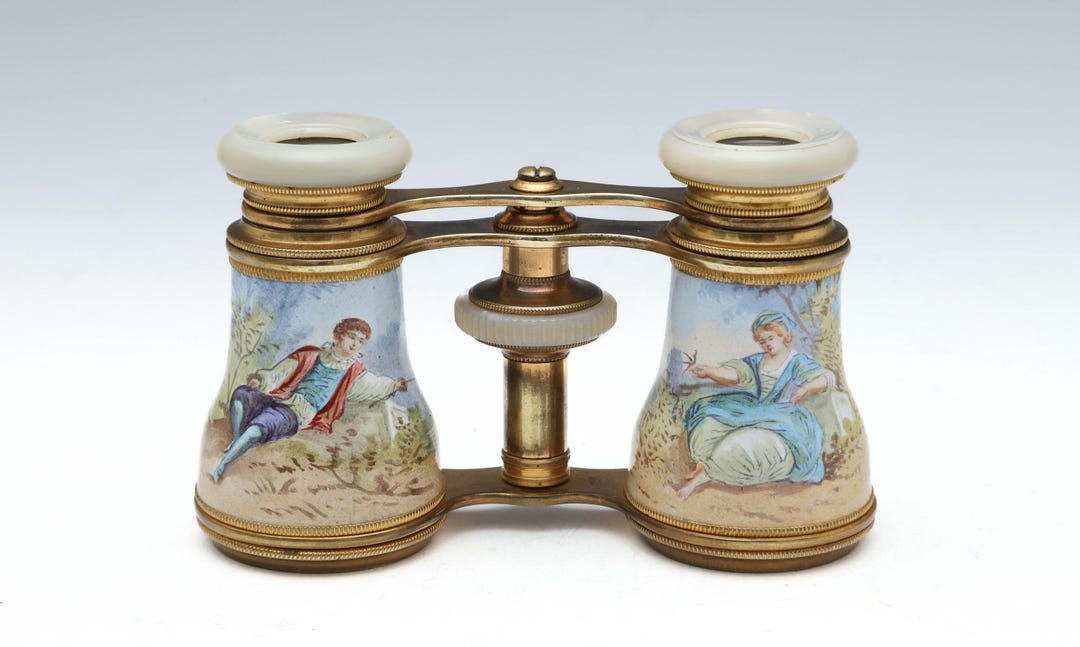 Antique Opera Glasses Hand Painted Enamel of Two Lovers With Mother of ...