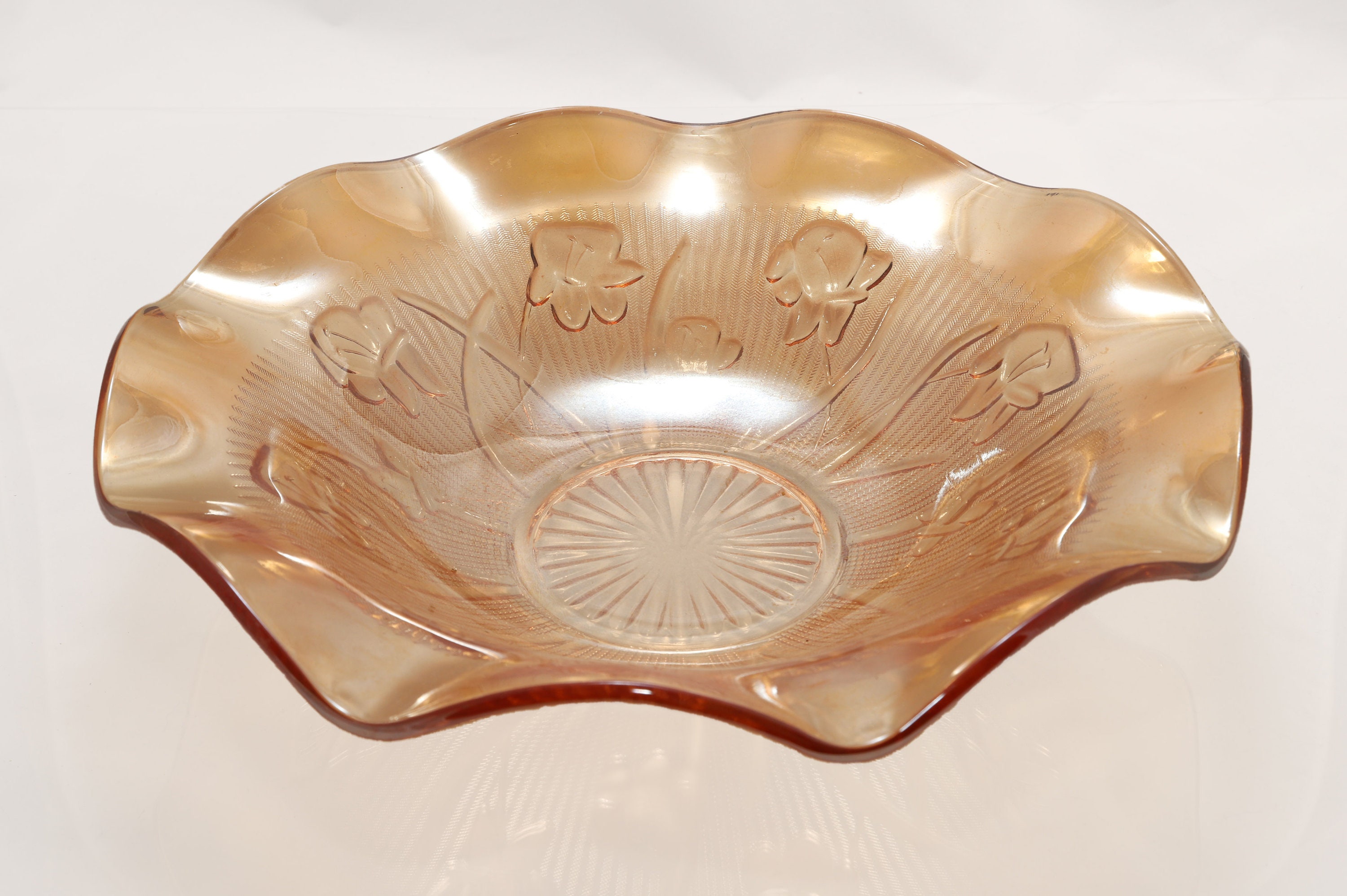 Marigold Carnival Glass 12 Inch Serving Bowl With Ruffled Edge - Etsy