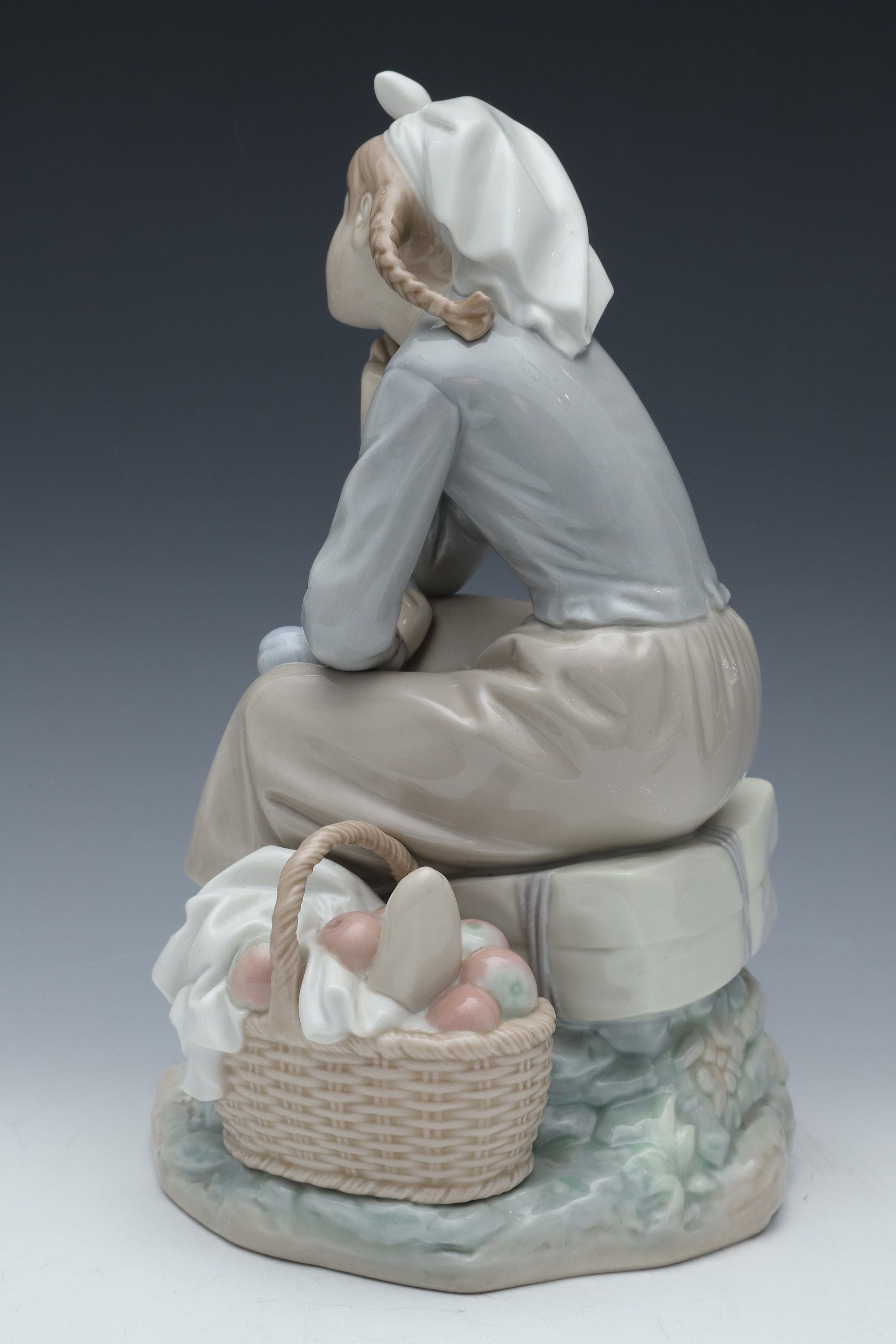 Lladro Daydreaming Girl With Doll and Basket of Bread and Fruit - 1211 ...