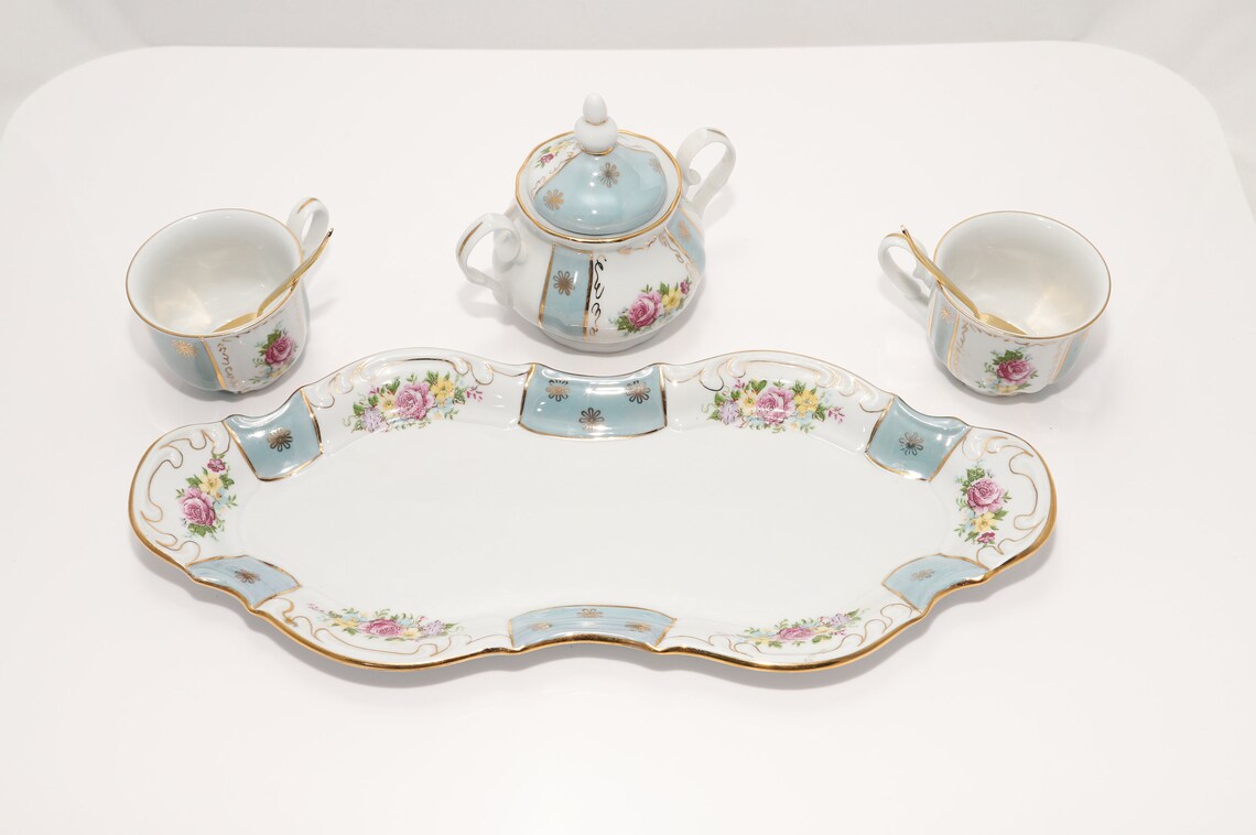 Apulum Fine Porcelain Tea Set with Tray Sugar Bowl 2 Tea | Etsy