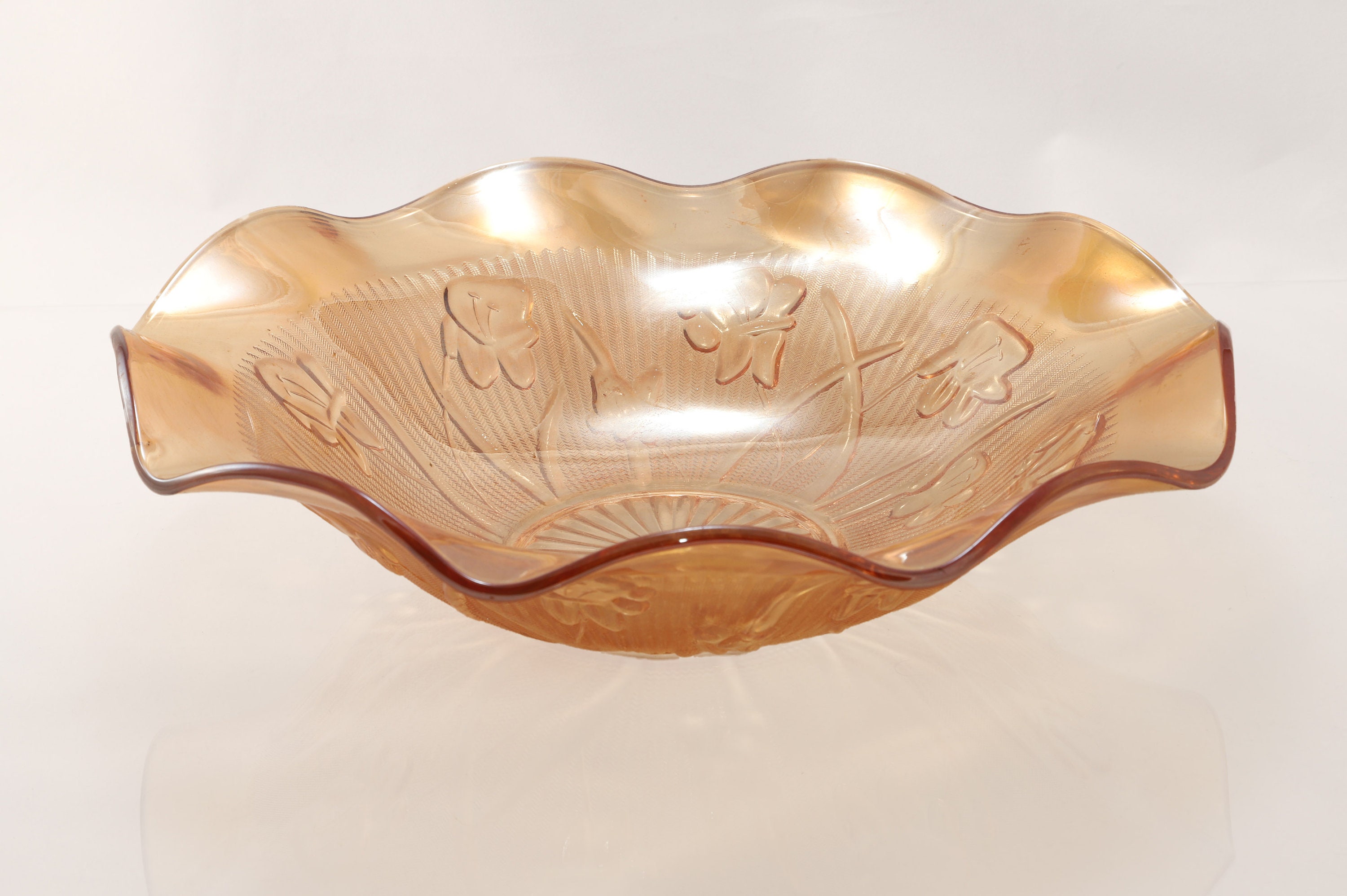 Marigold Carnival Glass 12 Inch Serving Bowl With Ruffled Edge - Etsy