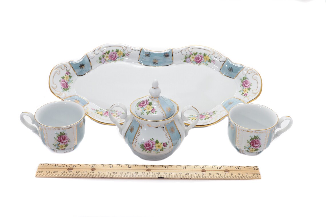 Apulum Fine Porcelain Tea Set with Tray Sugar Bowl 2 Tea | Etsy