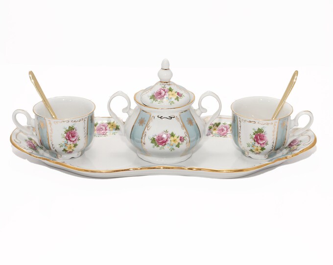 Apulum Fine Porcelain Tea Set With Tray, Sugar Bowl, 2 Tea Cups and 2 ...