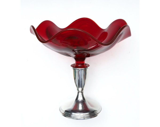 Vintage Ruby Red Diamond Glass Compote: 1940s Stemmed Bowl - Etsy