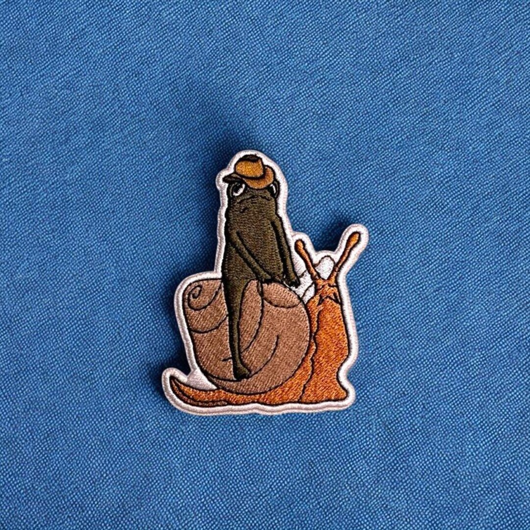 Snail Ridin' Frog Patch | Iron on Backing - Etsy