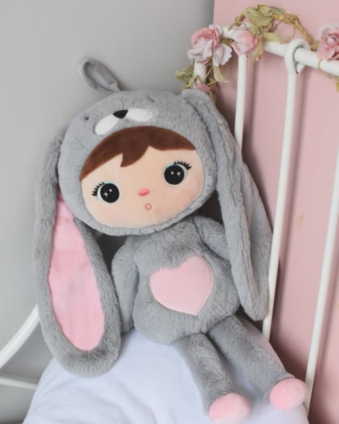 Personalized Metoo Grey/pink Bunny Doll 48cm With Name - Etsy