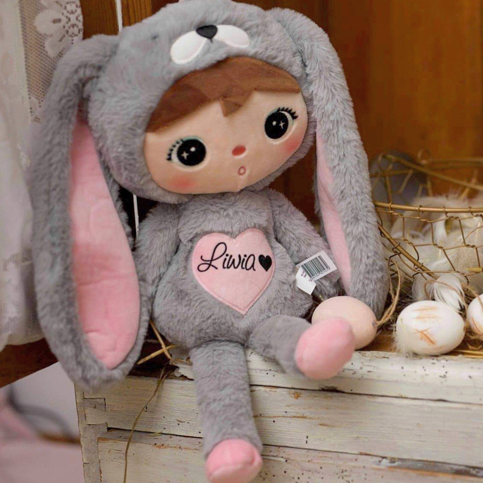 Personalized Metoo Grey/pink Bunny Doll 48cm With Name - Etsy