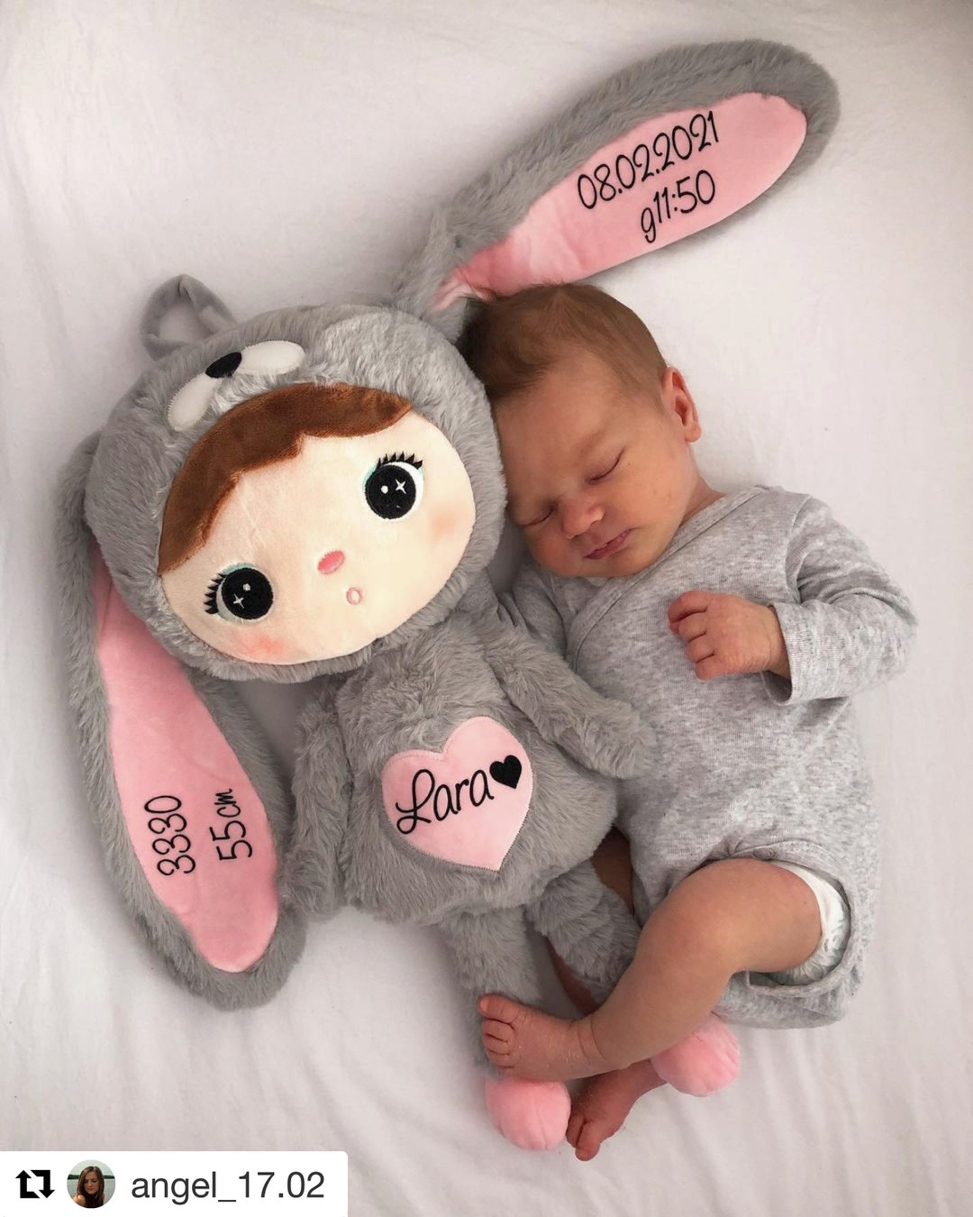 Personalized Metoo Grey/pink Bunny Doll 48cm With Name Gift - Etsy