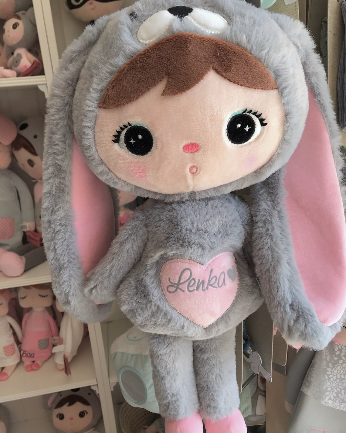 Personalized Metoo Grey/pink Bunny Doll 48cm With Name - Etsy