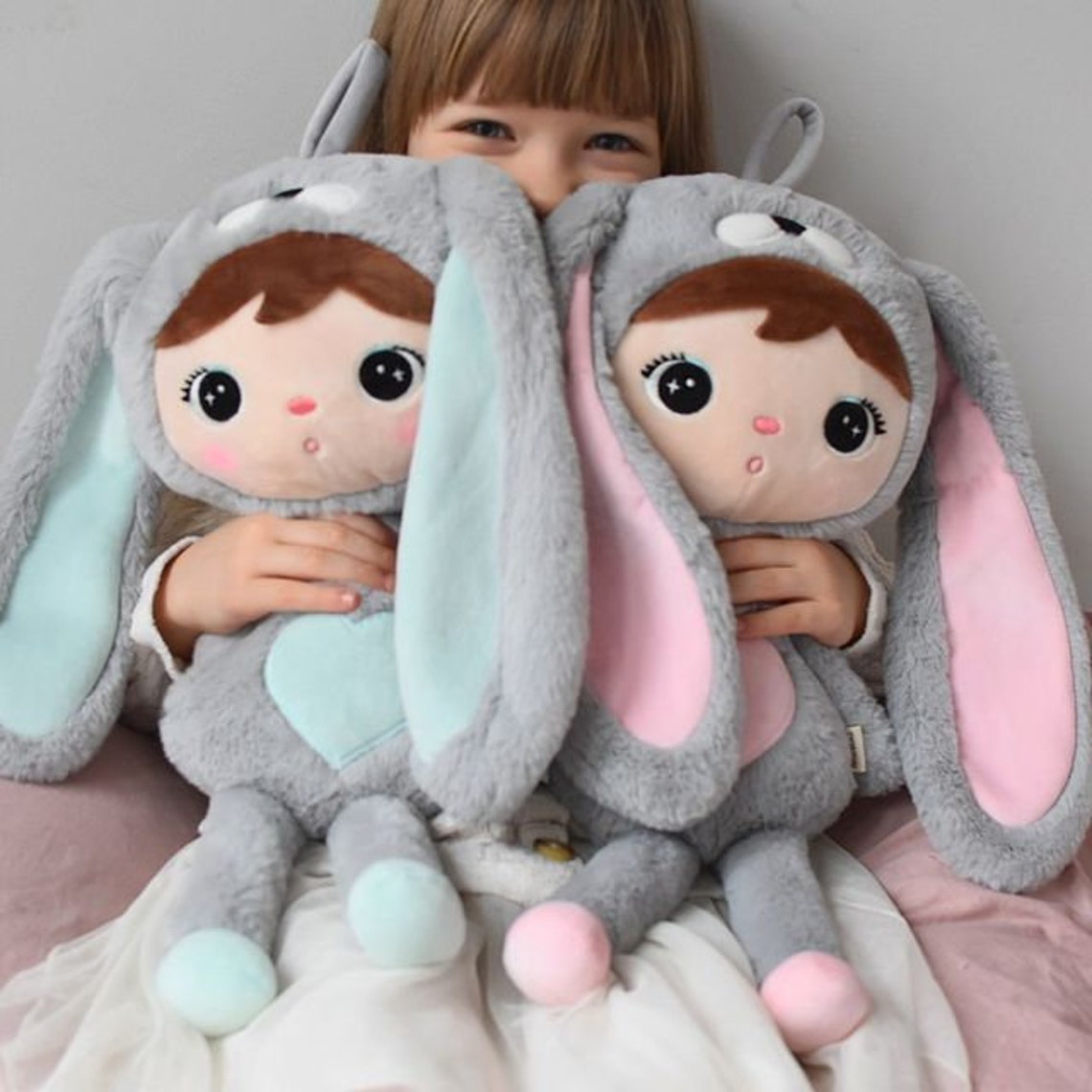 Personalized Metoo Grey/pink Bunny Doll 48cm With Name - Etsy