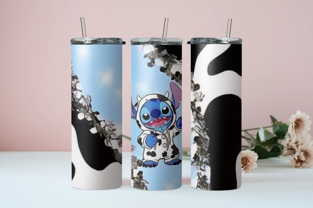20oz Stitch Cow Print Tumbler With Lid and Straw Cartoon Character ...