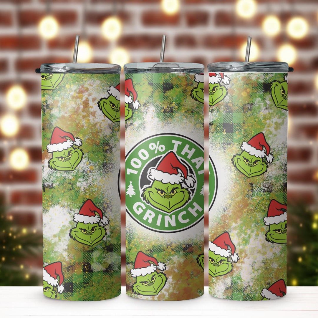 100% THAT GRINCH 20oz Christmas Tumblers With Metal Straws, Festive ...