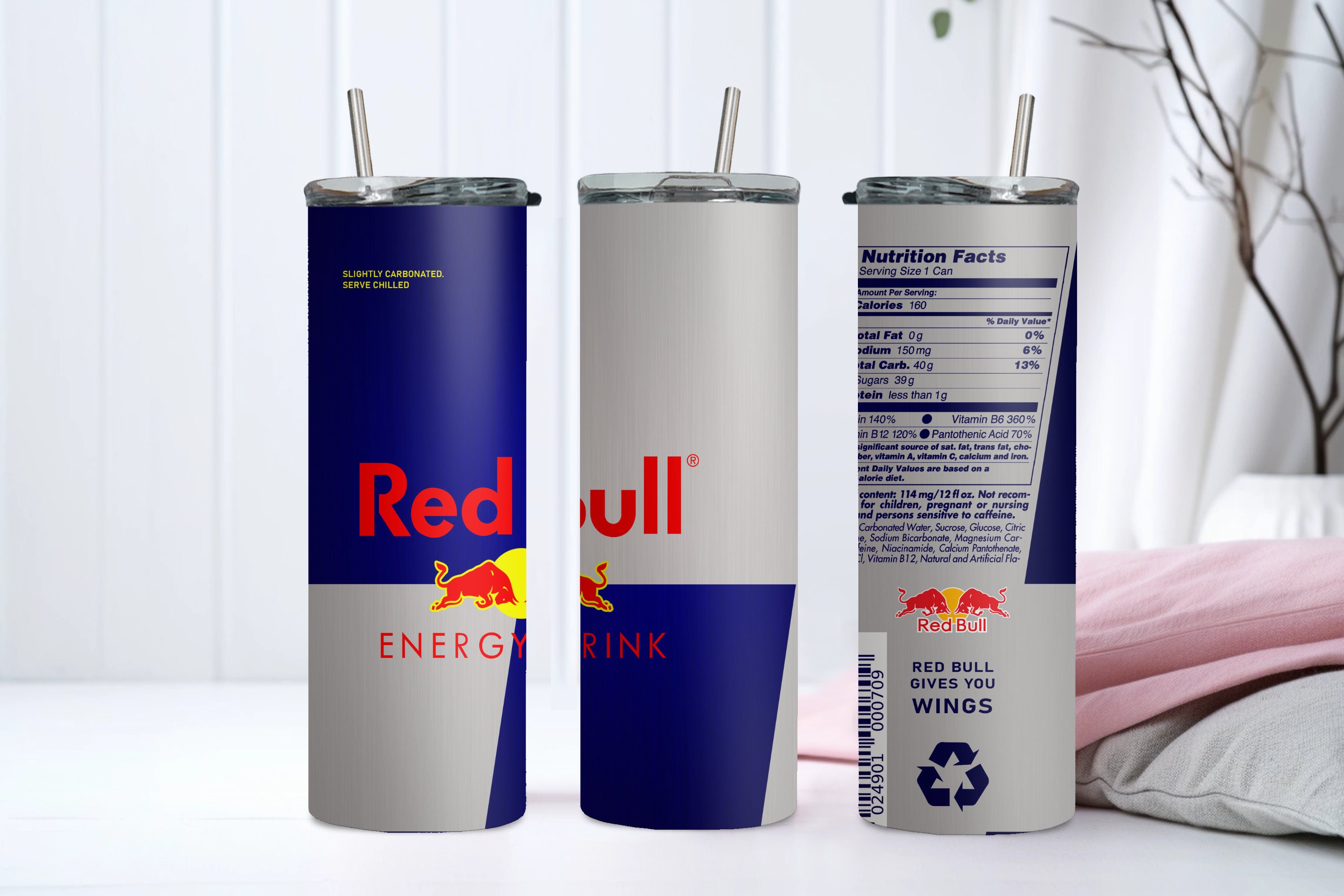 Red Bull-inspired Tall Slim Tumbler, 20oz Energy Drink Art Tumbler With ...