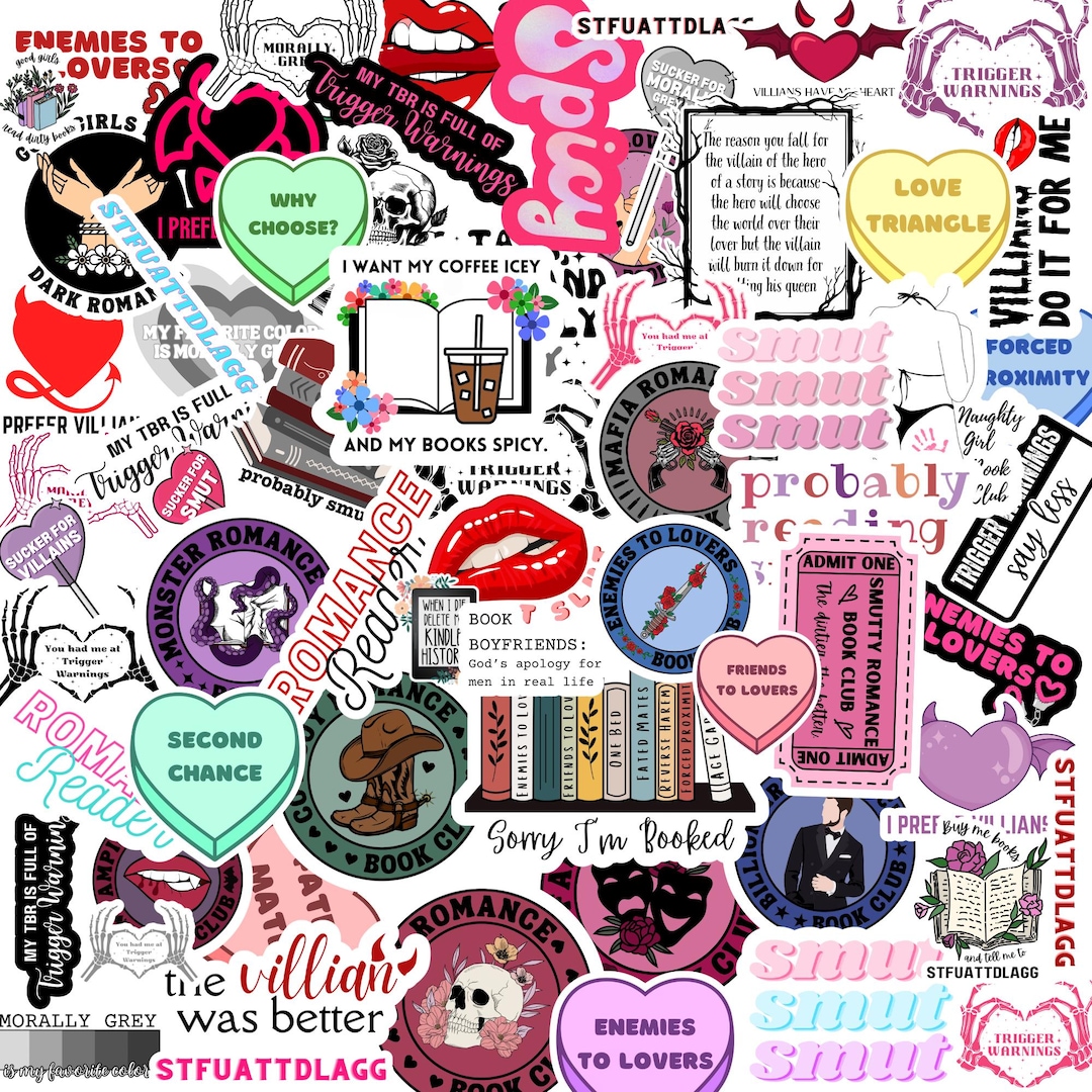 Dark Romance Sticker Bundle: Book Quotes, Hearts, Flowers & Coffee ...