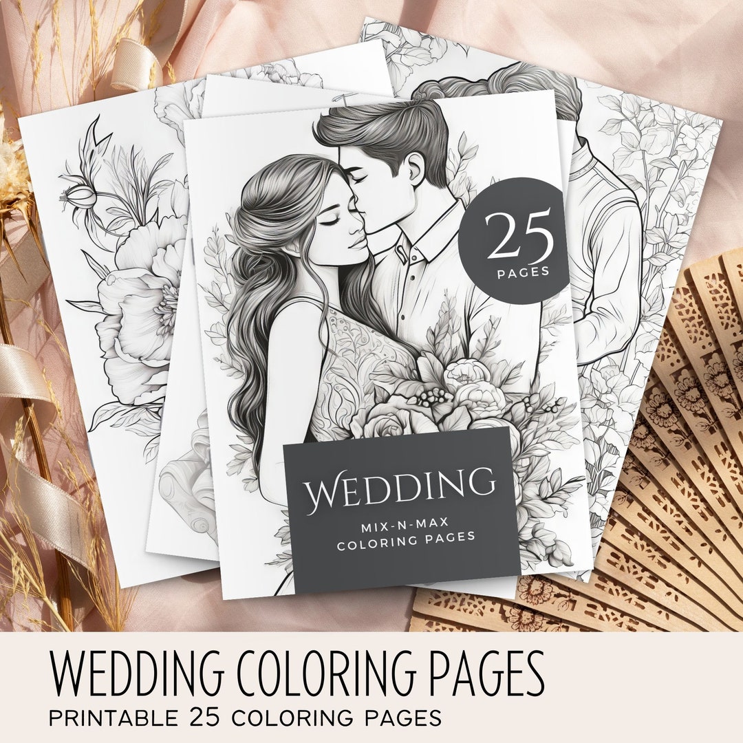 25 Wedding Coloring Pages | Bridal Shower Gift | Adult Coloring Pages ...