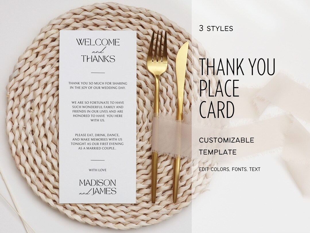 Minimalist Thank You Place Card, Thank You Napkin Note, Printable Thank ...
