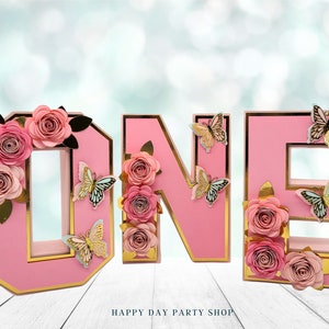 ONE 3D Letters. Butterfly Theme First Birthday Party Decoration. Floral ...