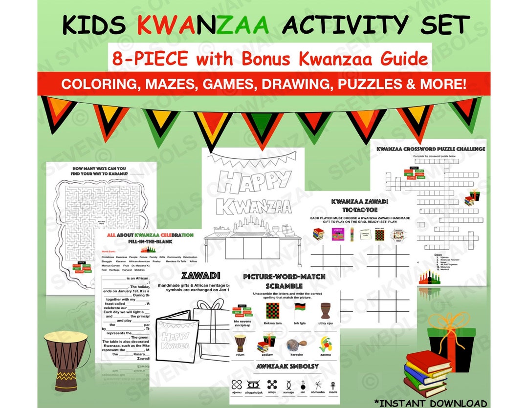 Kids Kwanzaa Coloring, Crossword, Word Search, Maze Games, Activity Set ...