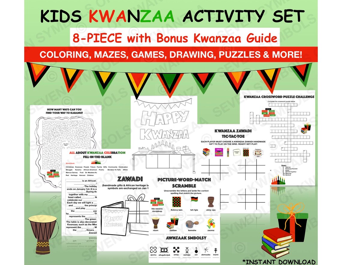 Kids Kwanzaa Coloring, Crossword, Word Search, Maze Games, Activity Set ...