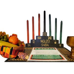 Kwanzaa Kinara Celebration Set- Hand Engraved Nguzo Saba Symbols (11 ...