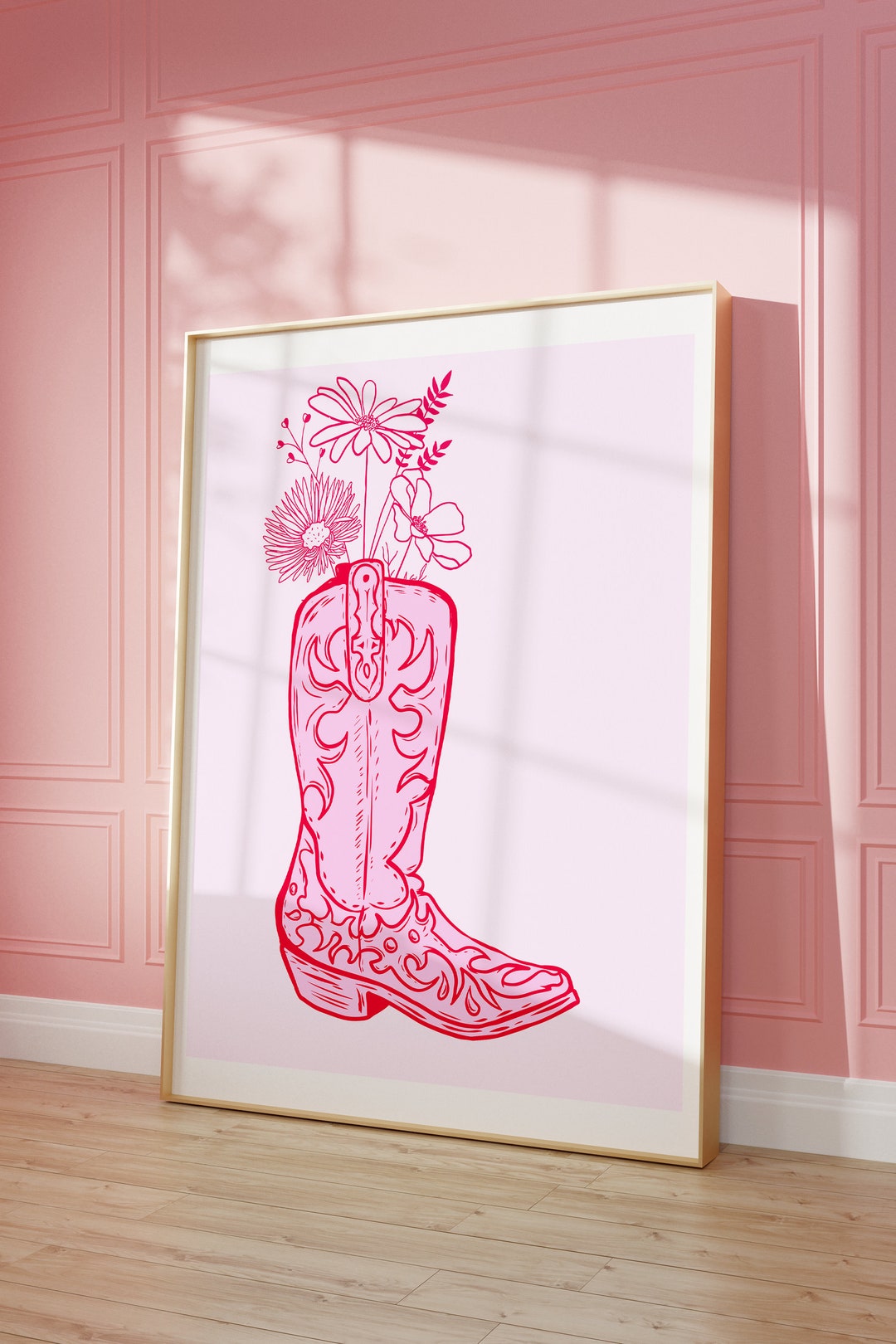 Pink Cowgirl Boots Wall Art, Cute Western Wall Art, Cute Cowgirl Wall ...