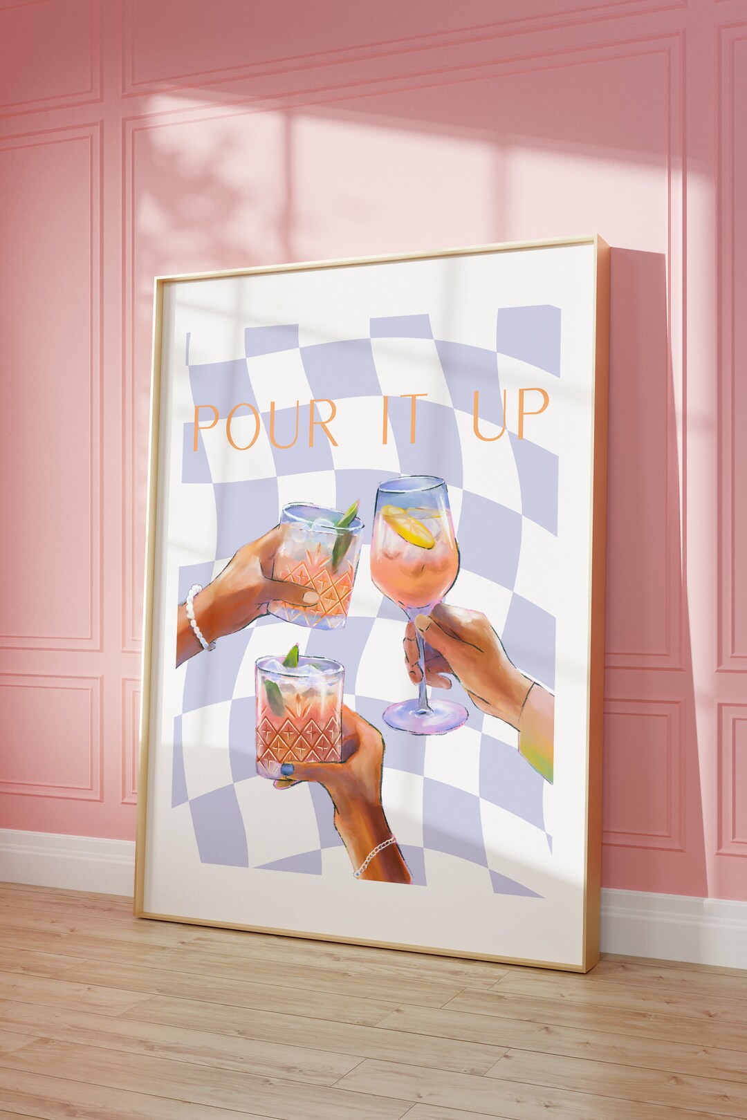 Checkered Cheers Art Print, Girly Bar Cart Decor (digital Download) - Etsy