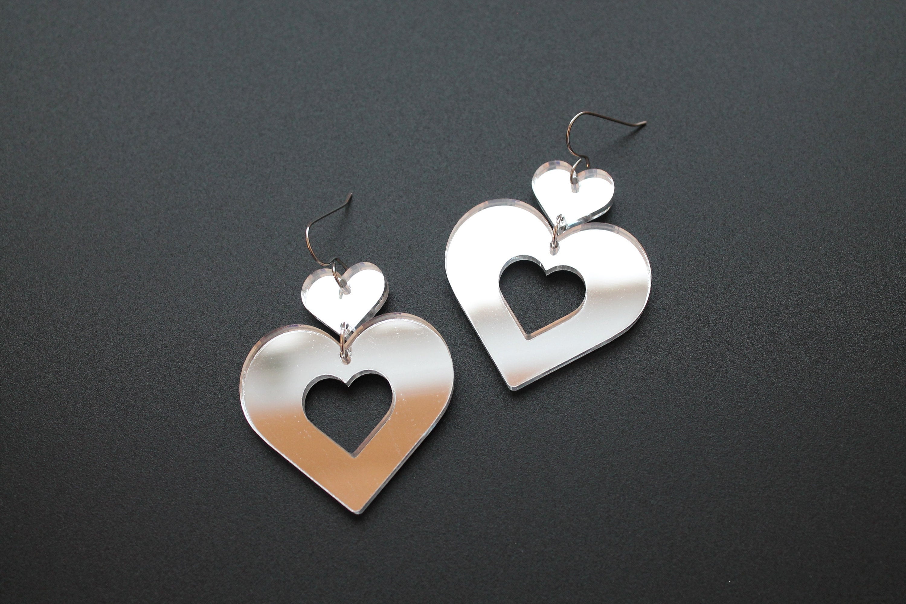 Heartbeat Dangles (silver Mirror) - Etsy