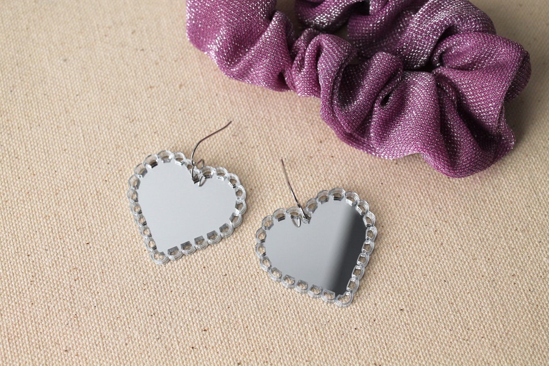 Lacey Heart Mirror Dangle Earrings (silver Mirror). Heart Shaped ...