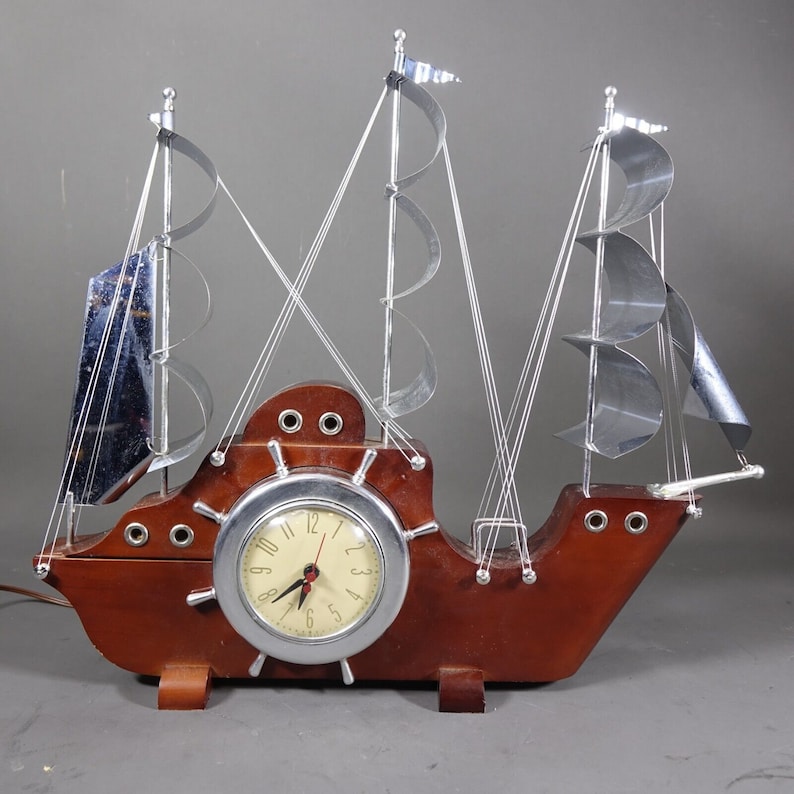 Gibraltar Clock Sailing Ship Wood and Metal 20” Runs Great & Complete ...