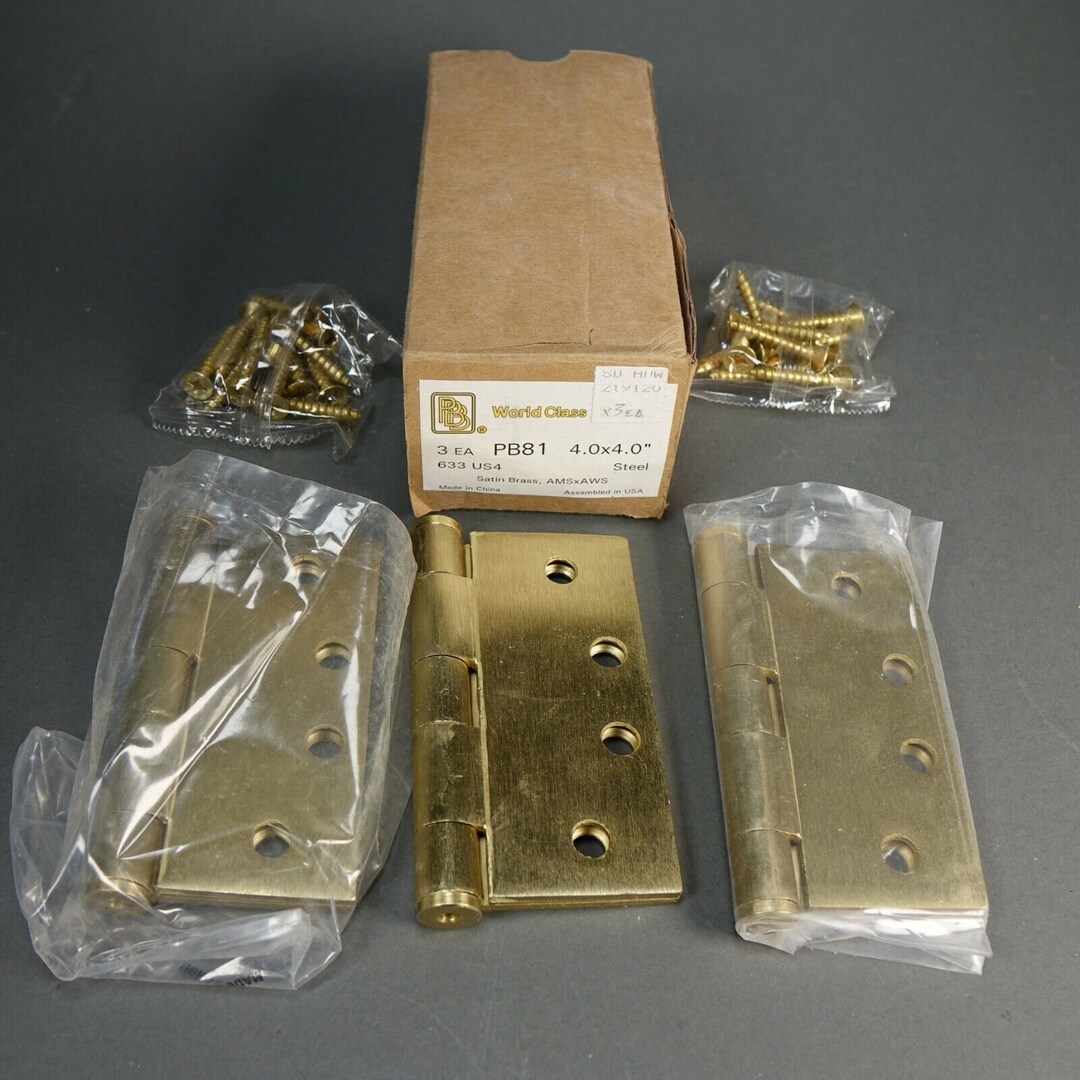 Set 3 New PBB Satin Brass 4" by 4" Hinges With Screws & Box - Etsy