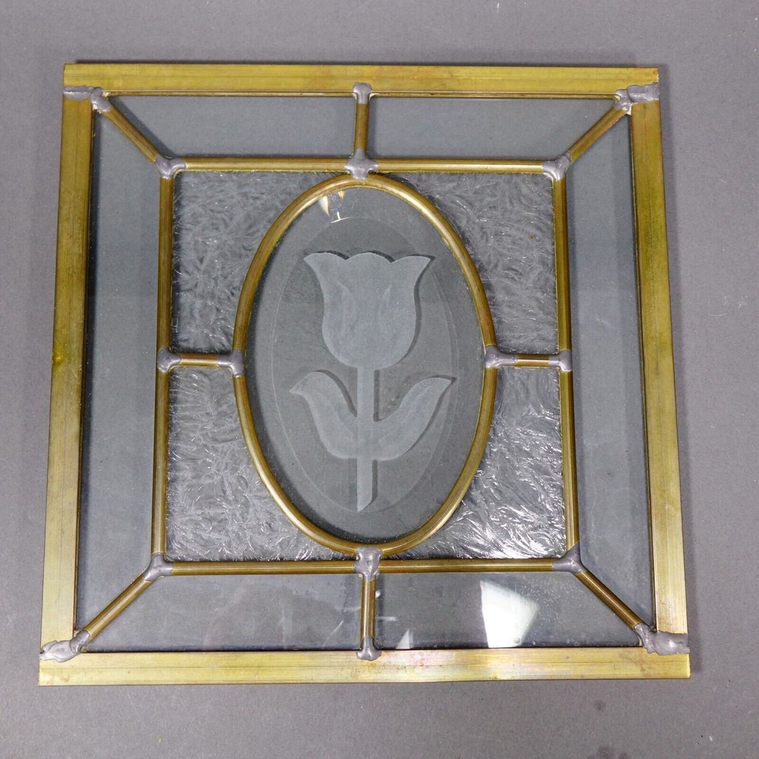 10 In.by 10 In. Glass With Leaded Overlay W/ Brass Cover Window Pane ...
