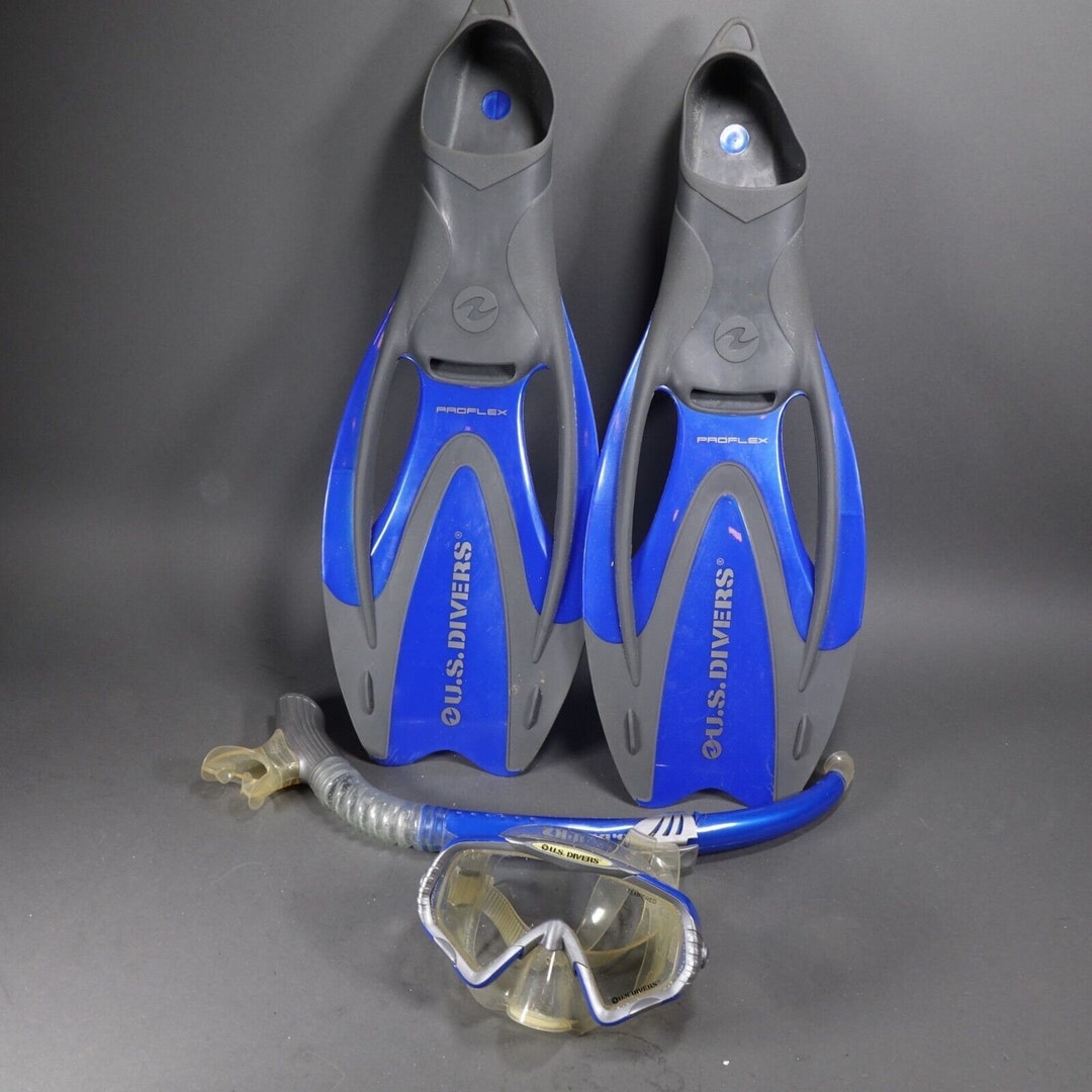 US Diver Medium Proflex Fins Size 6.5-8 With Snorkel & Temper Glass ...
