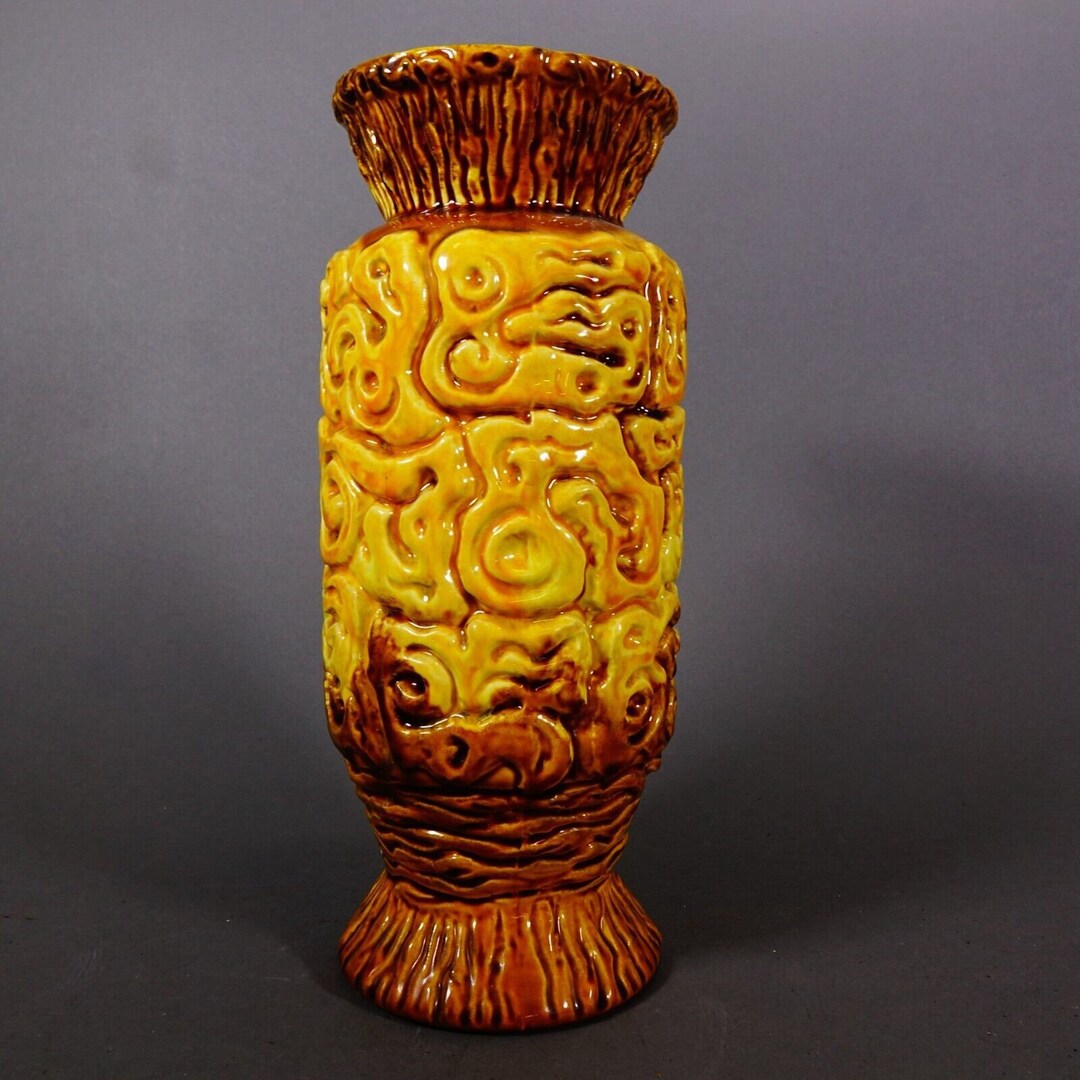 Vintage Haeger Tiki Vase, Art Pottery 4079 Brown Gold 12", Mid Century ...