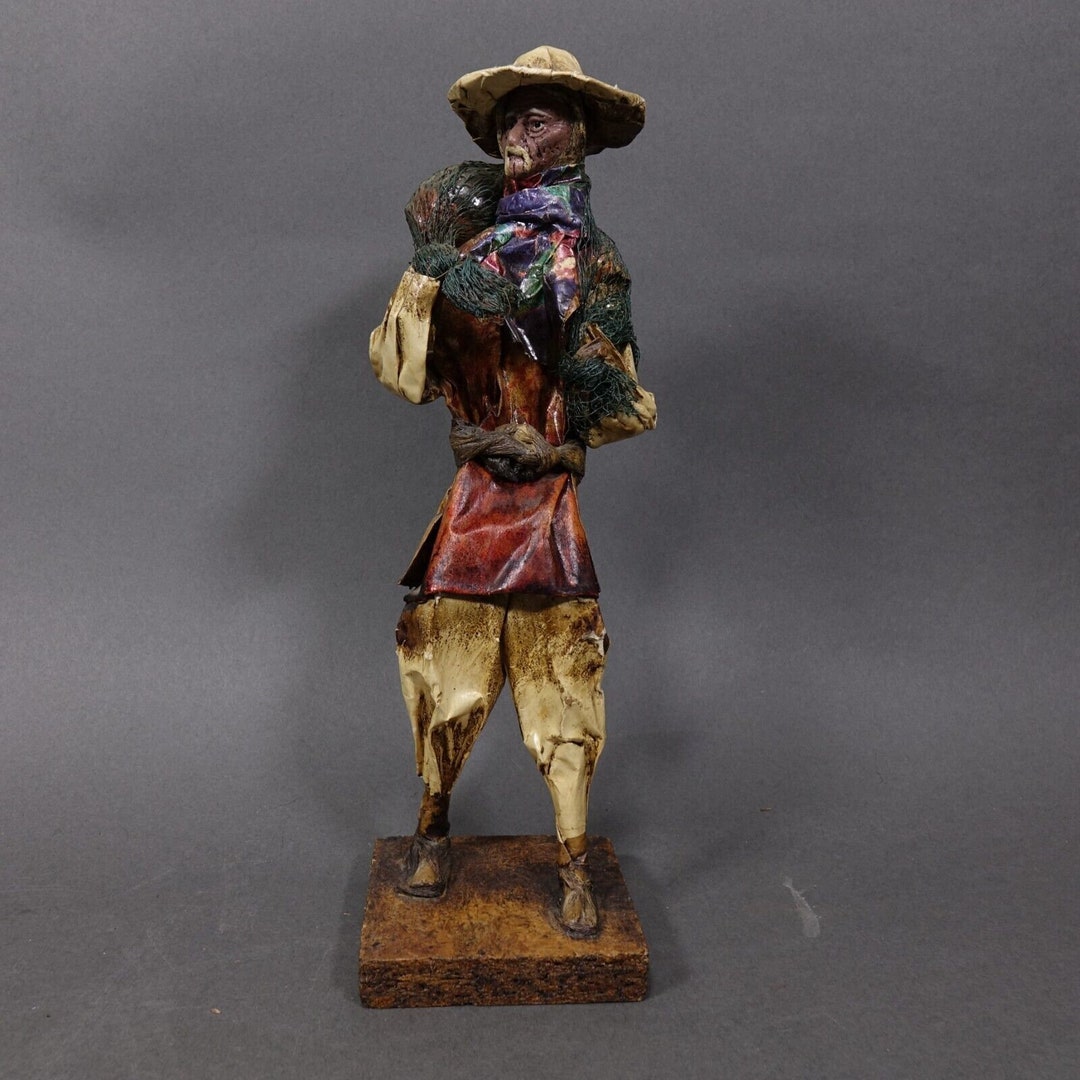 Vintage Paper Mache Man With Pottery Figurine From Mexico 11.5" by 4 ...