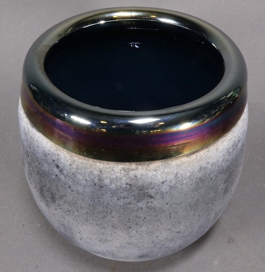 Tozai Home Glass Vase Stone & Copper Metallic W/ Blue Glass Inside Art ...