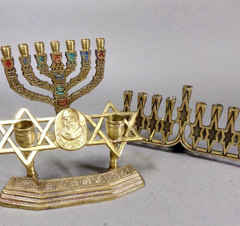 Lot of Three 3 Vintage Brass Menorahs & Shabbat Candle Holders Incl ...