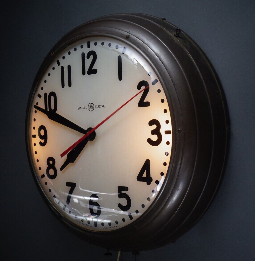 Industrial General Electric Lighted Factory School House Clock 19 Wide ...