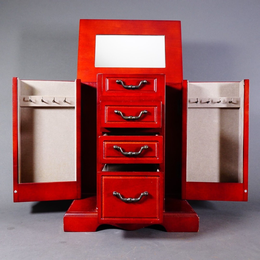 Croft and Barrow Cherry Wood Jewelry Box 4 Drawer & Fold Out Side ...