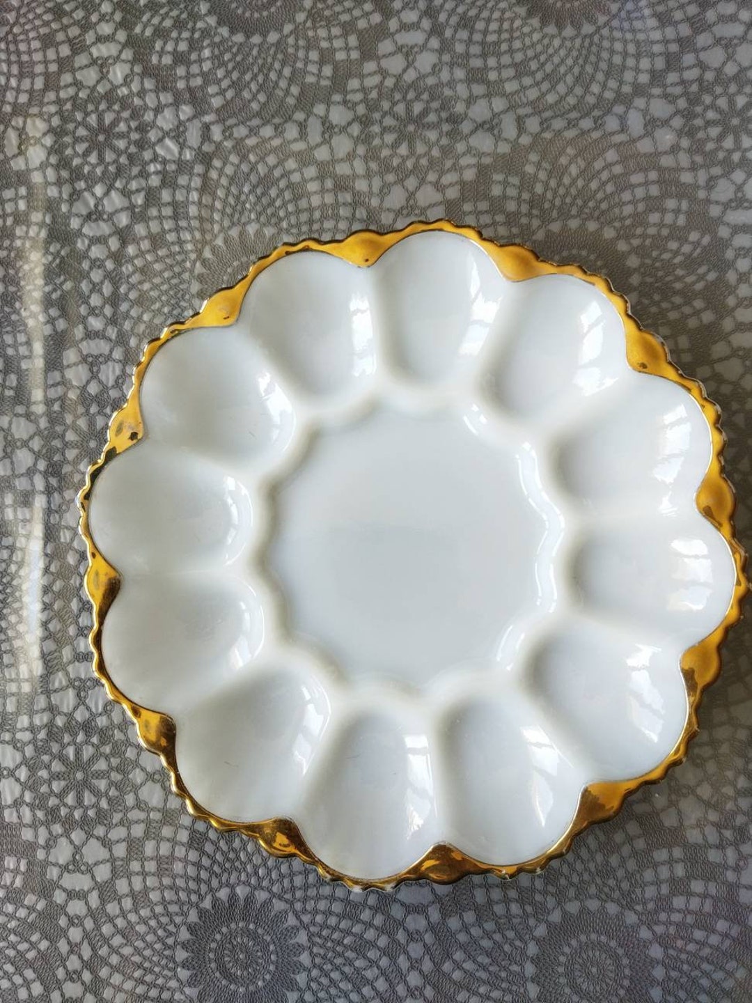Plate Egg Dish Opaline Golden Edge - Etsy