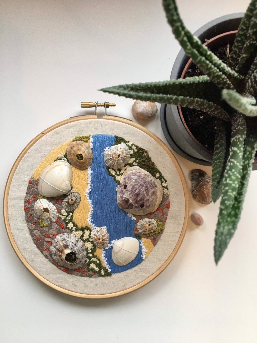 Rock Pool III - 6 Inch Hand Embroidery With Shells From Cornwall, St ...