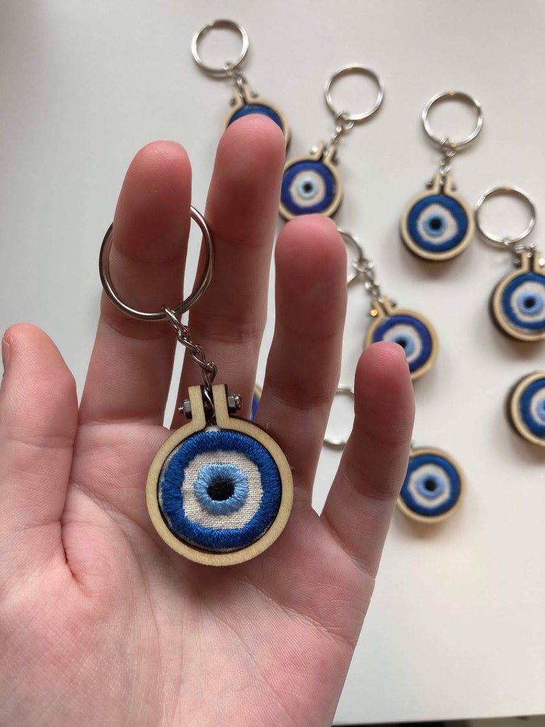 Nazar protection From the Evil Eye Hand Embroidered Mini Key Chains, Key Ring, Handmade Mini ...
